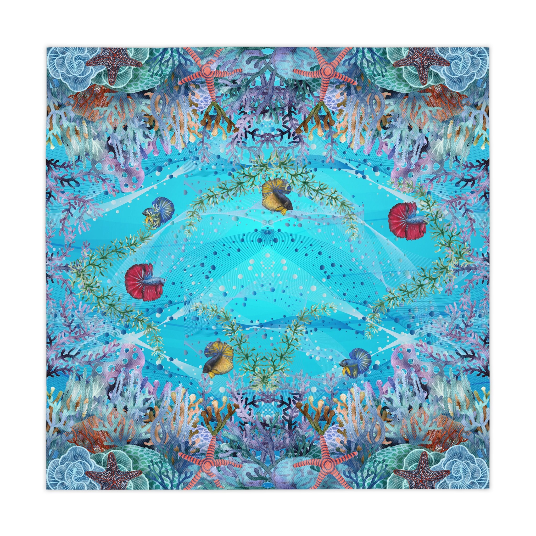 Coral Reef Blue Ocean Tablecloth Under the Sea Aqua Coral - Etsy