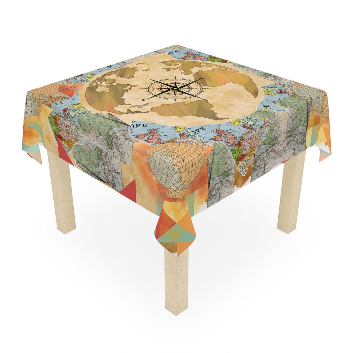 Tablecloth World Map Collage Table Cloth Travel Globe Table Linen ...