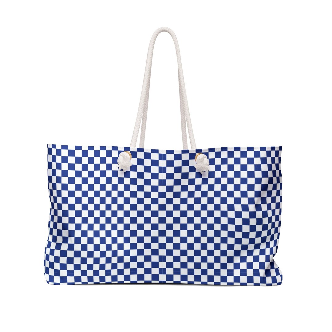Blue and White Check Weekender Bag Blue Check Print Beach Travel Bag ...