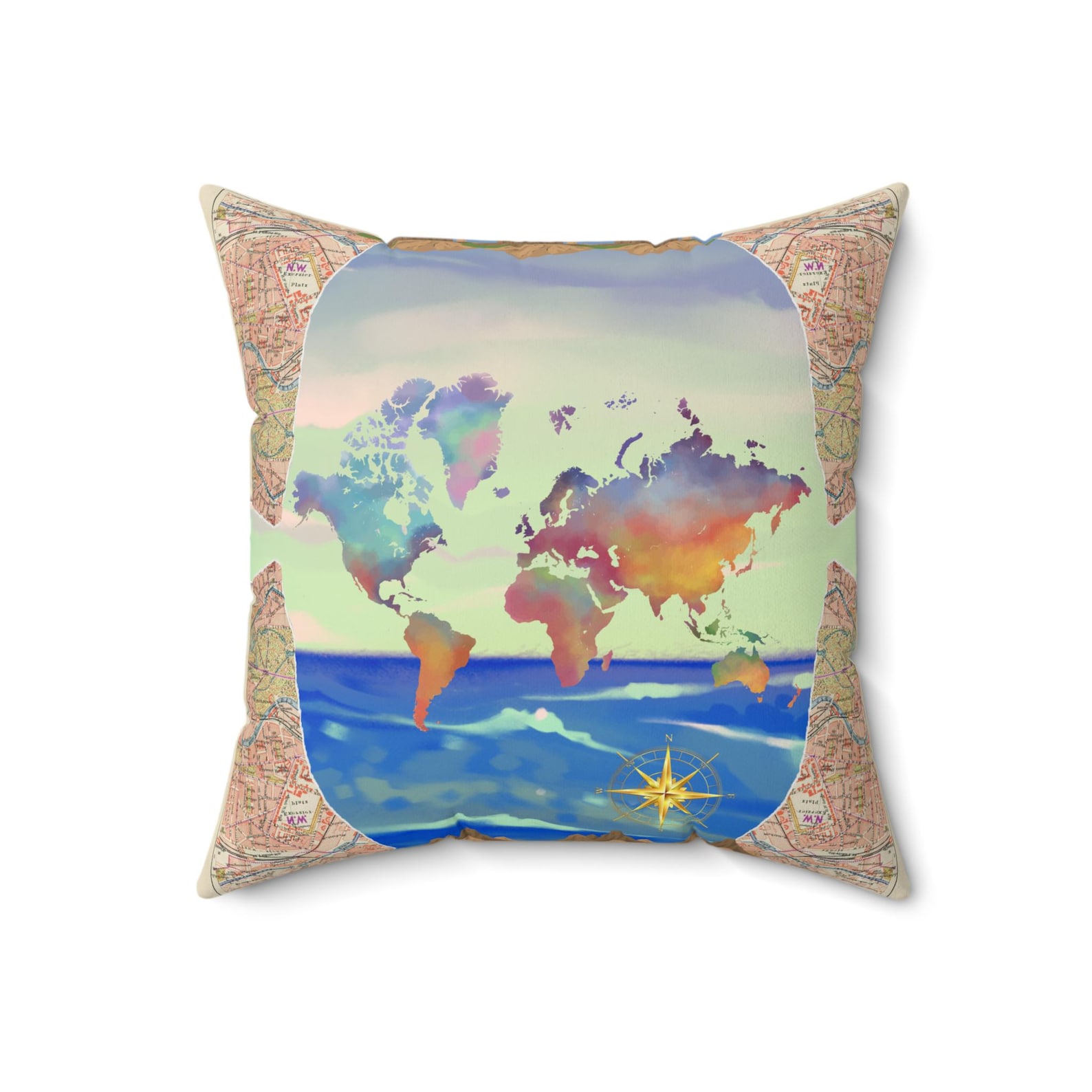 World Map Throw Pillow World Map Collage Sofa Pillow World Map Toss ...