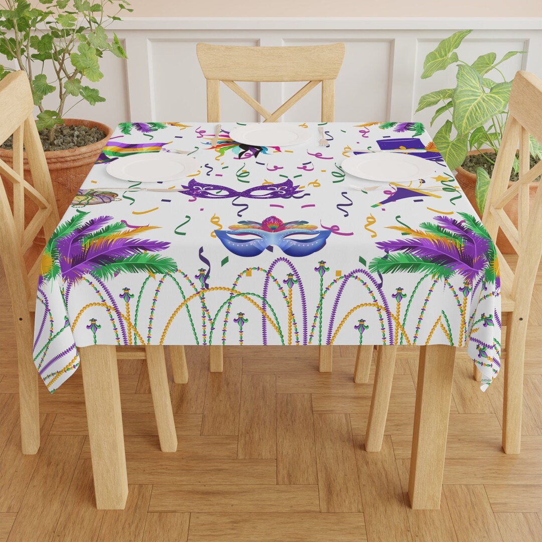 Fleur De Lis Carnival Festival White Tablecloth Carnival Table Cloth ...