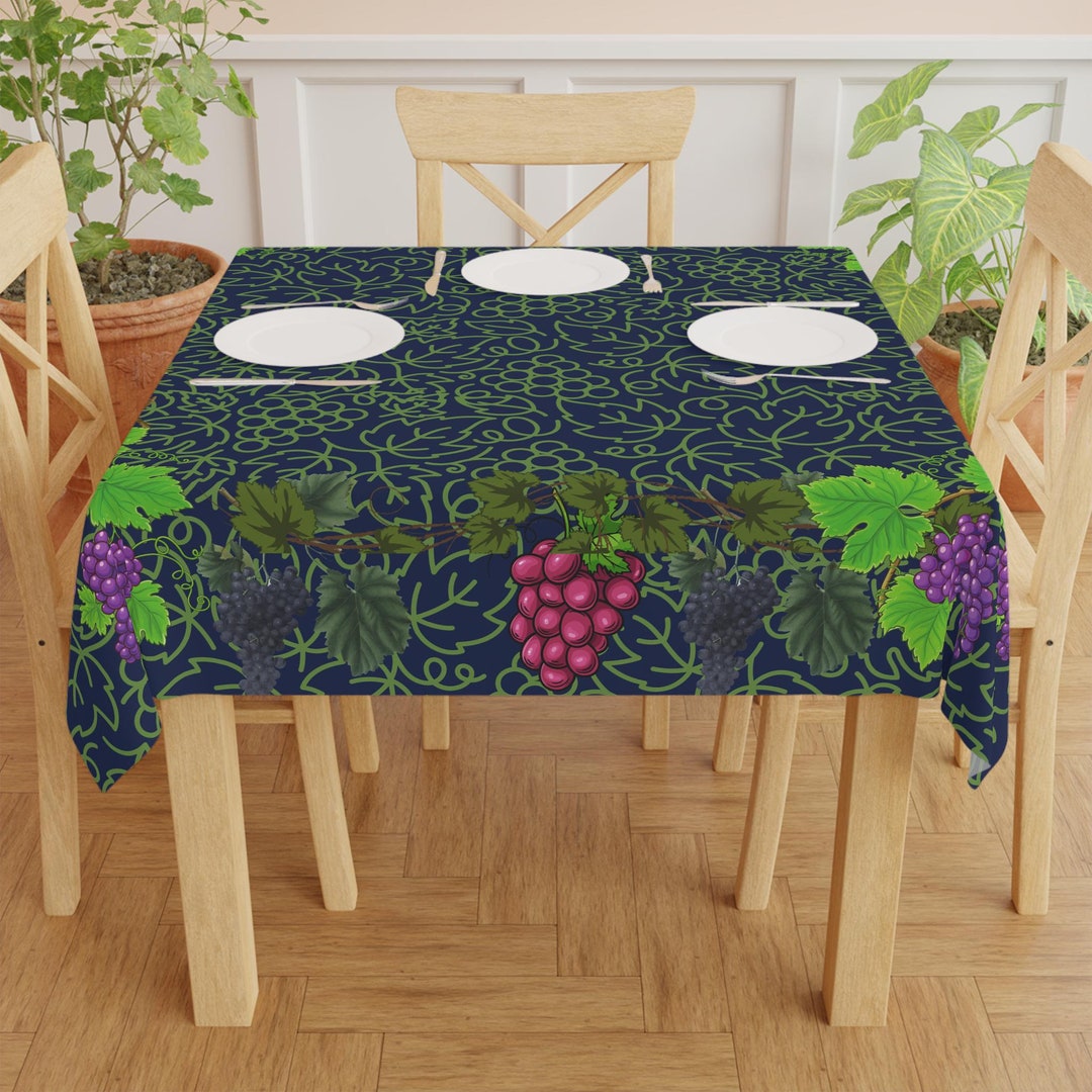 Grape Tablecloth Grape Vine Blue Table Cloth Grape Harvest Table Decor ...