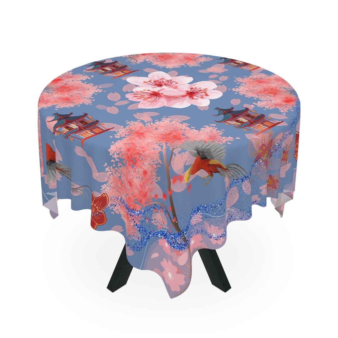 Chinoiserie Floral Blue Tablecloth Chinese Pheasant Table - Etsy