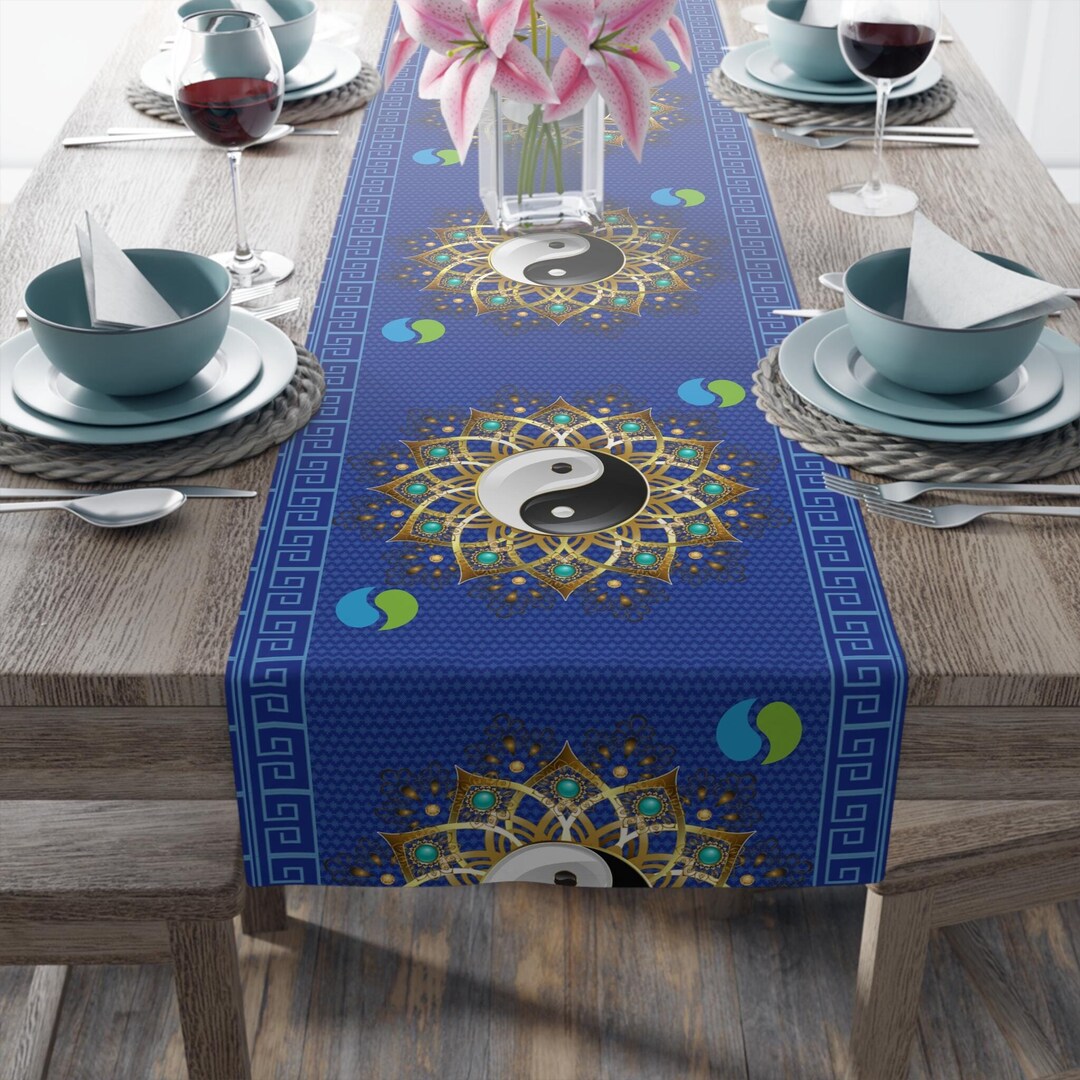 Ying Yang Table Runner Chinoiserie Ying Yang Table Topper Chinese Ying ...