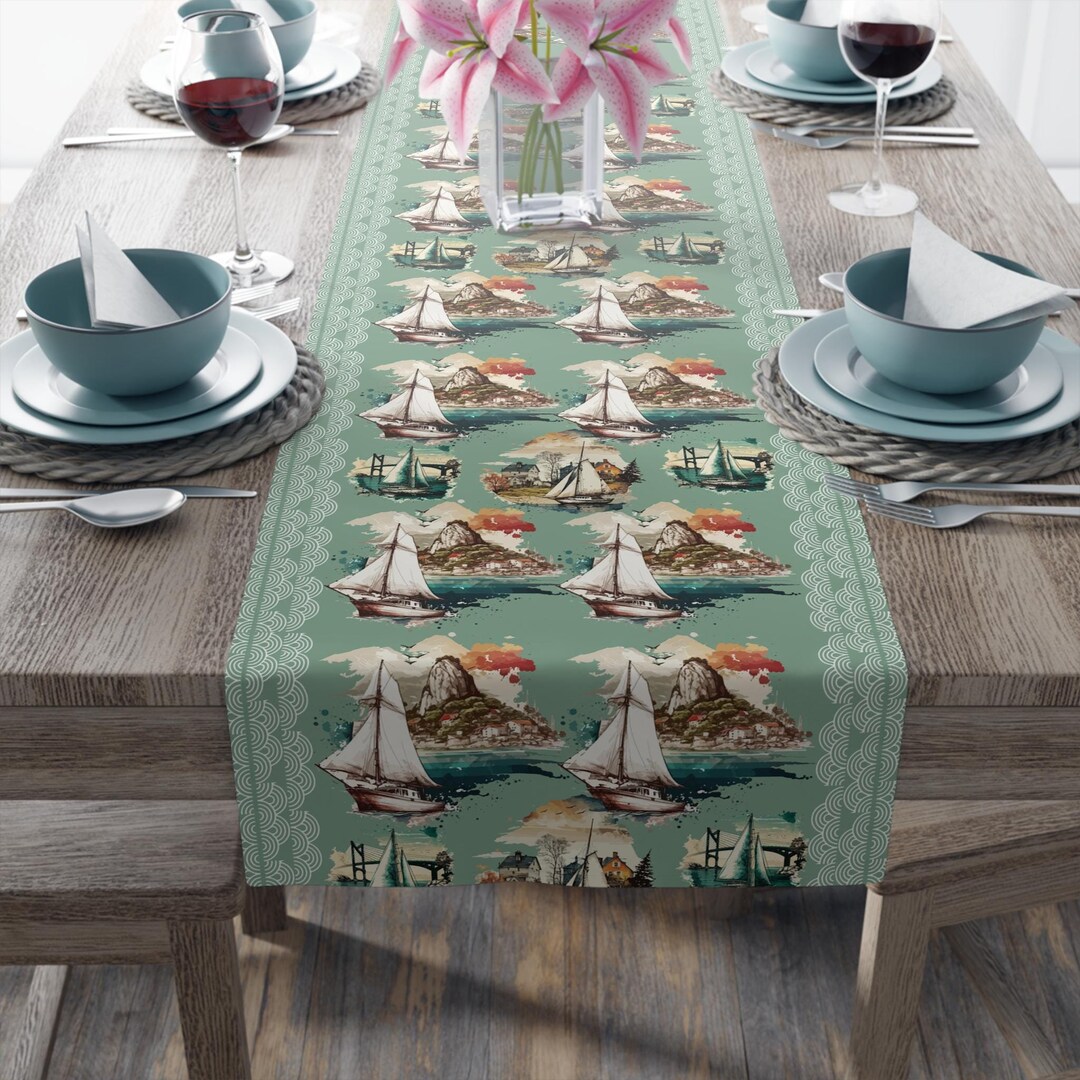 Nautical Coastal Table Runner Boat Table Decor Beach Theme Table Linen ...