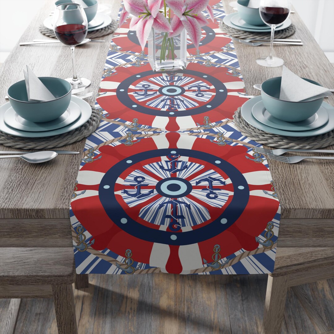 Anchor Table Runner Nautical Runner Sailing Theme Table Linen Sailor ...