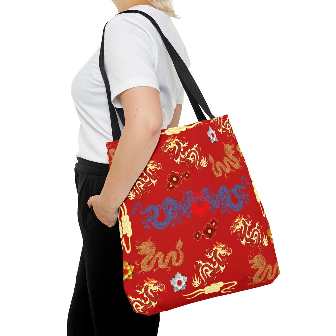 Dragon Red Asian Tote Bag China Lunar New Year Gift Tote Dragon Travel ...
