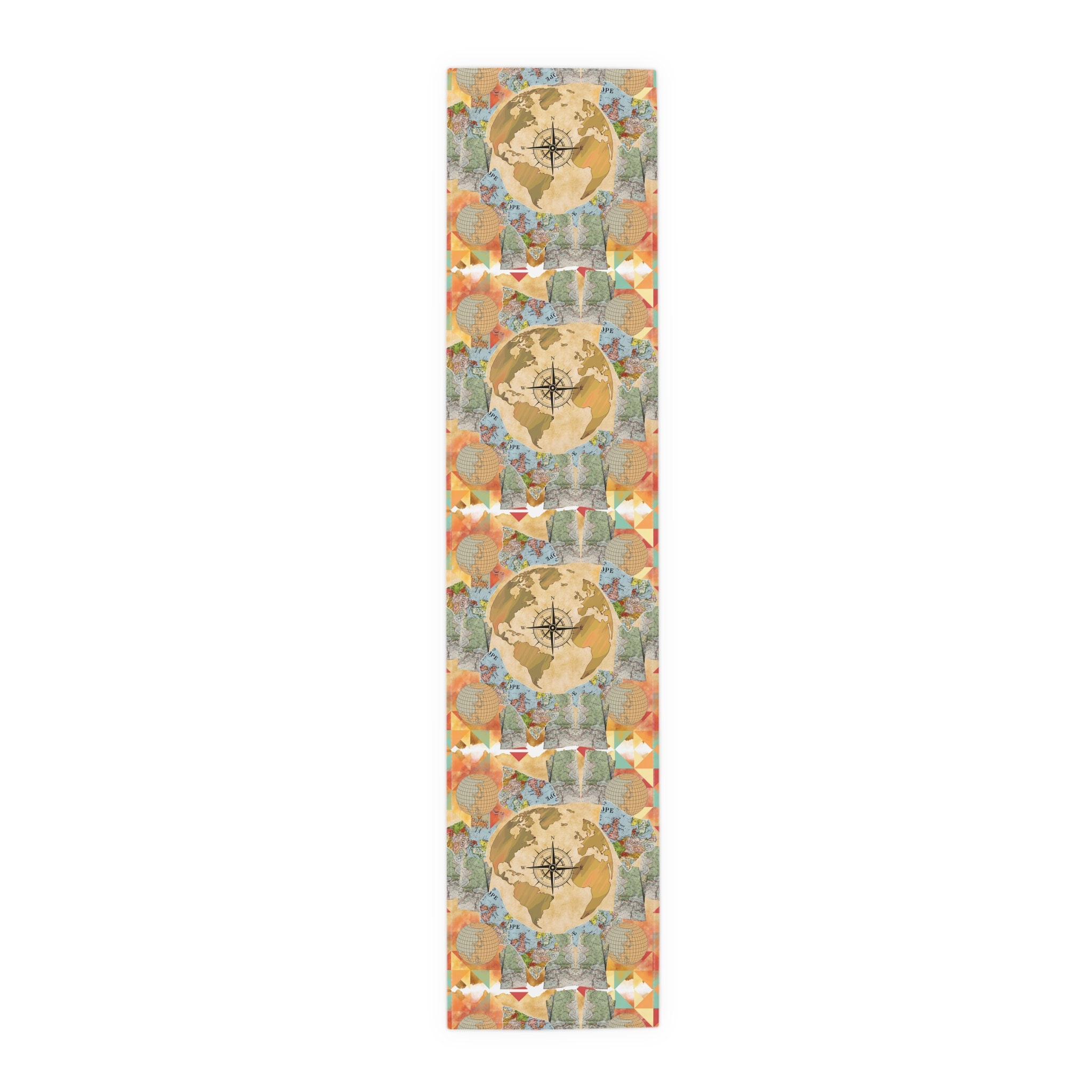 World Map Collage Table Runner Global Theme Table Decor World Map Table ...