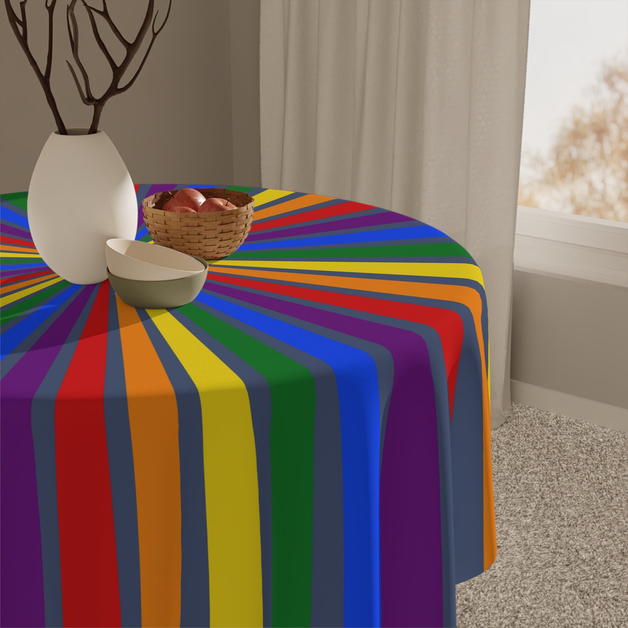 Rainbow Colourful Party Tablecloth Rainbow Striped Multi Colour Table ...