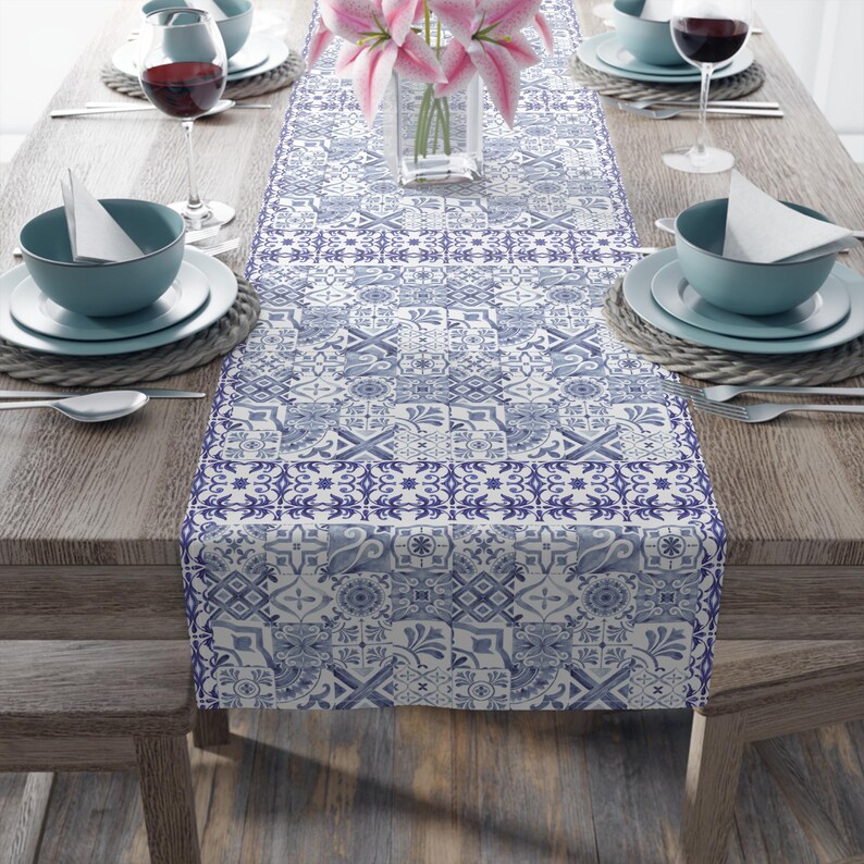 Portuguese Blue and White Table Runner Azulejo Tile Table Runner ...