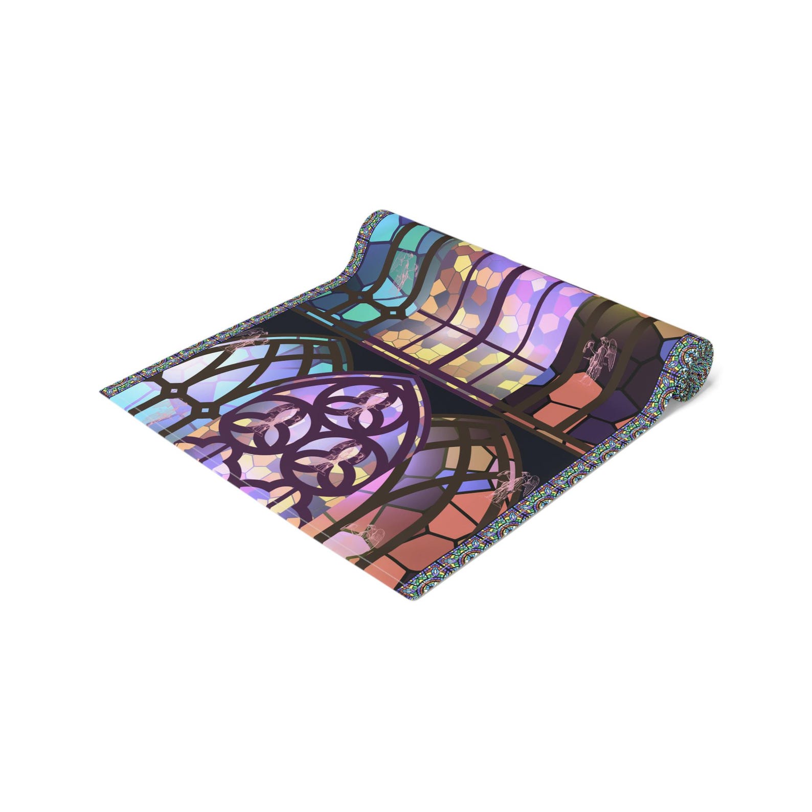 Angel Table Runner Stained Glass Biblical Christmas Decor Religious ...