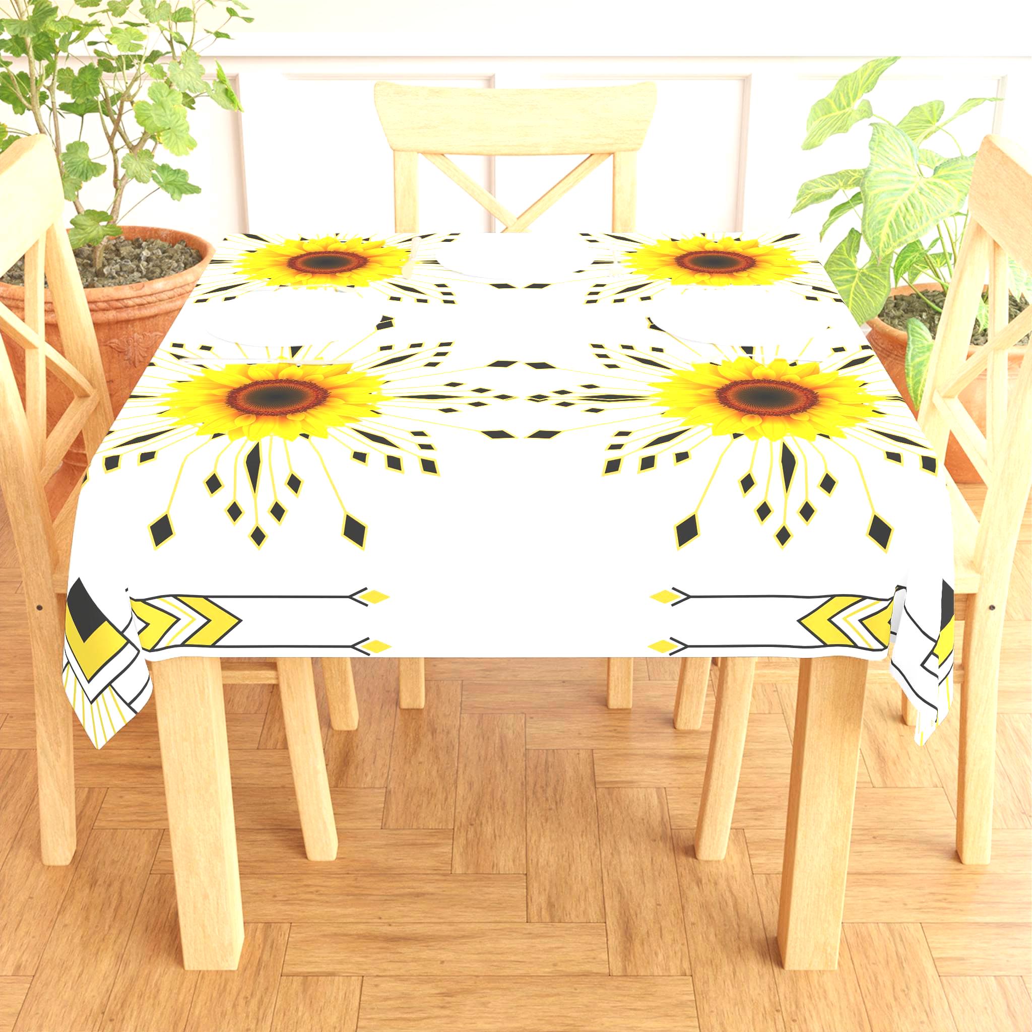 Sunflower Floral Print White Tablecloth Sunflower Sun Motif Tablecover ...