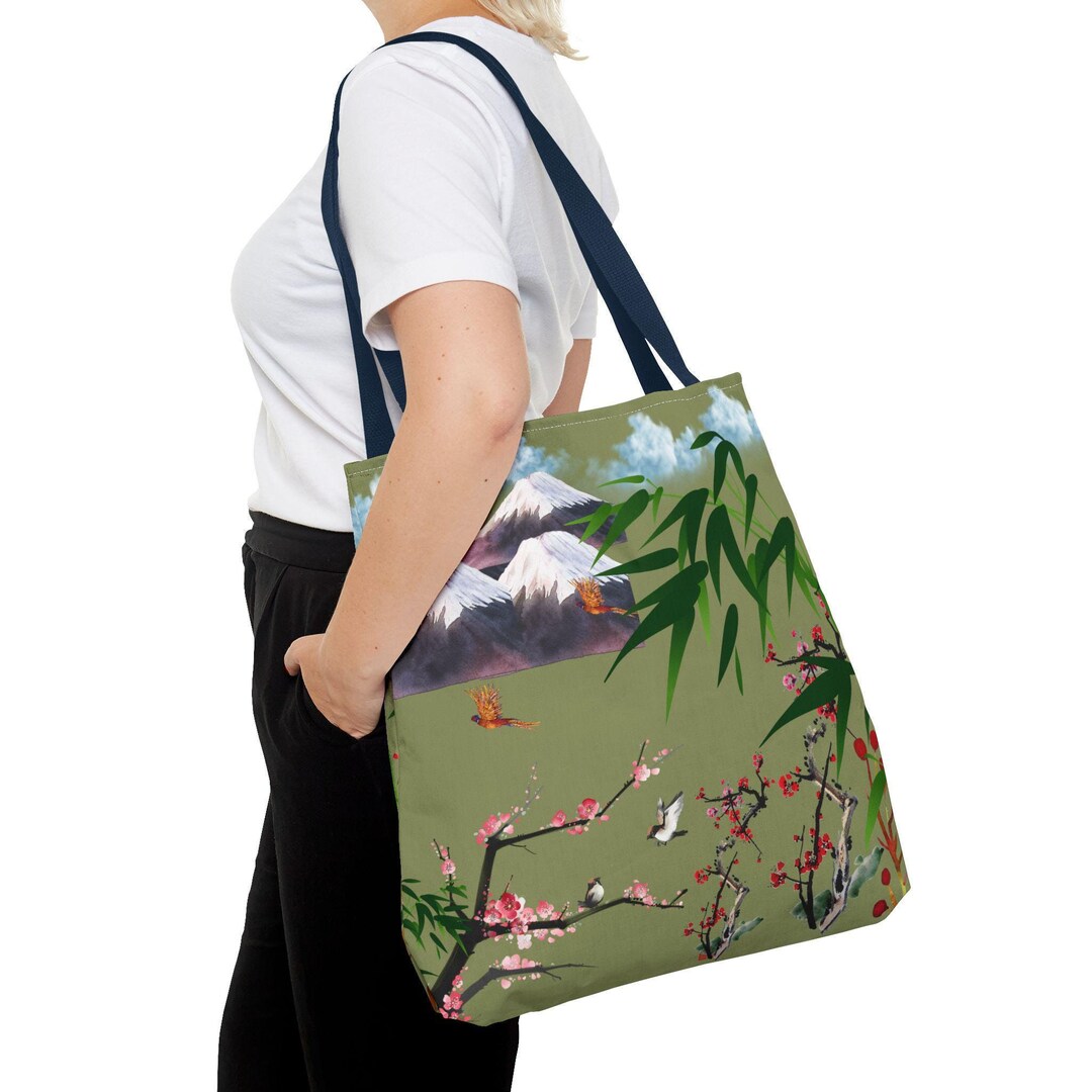 Chinoiserie Print Tote Bag Green Asia Floral Handbag Spring Theme Tote ...