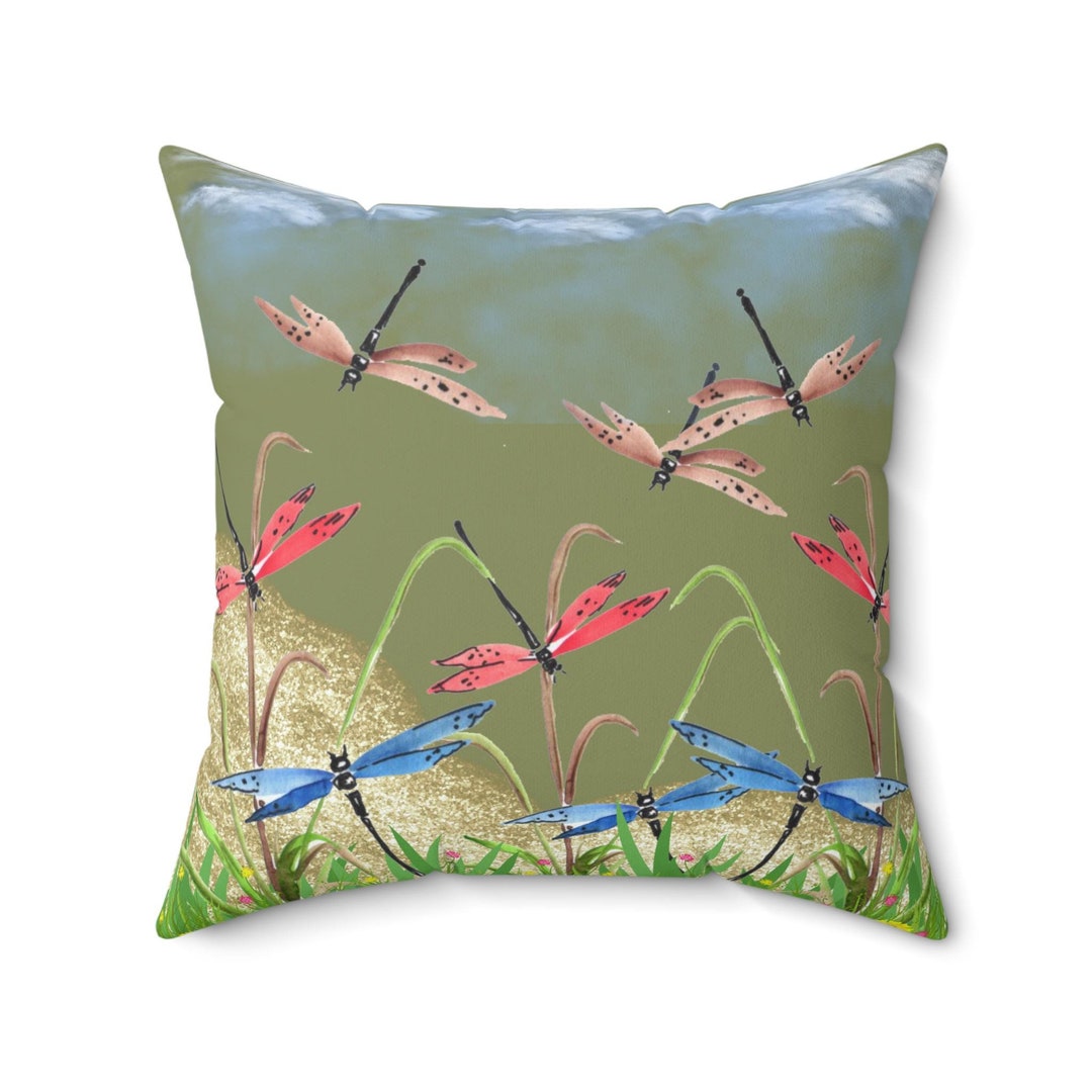 Dragonfly Throw Pillow Green Flight of Dragonfly Sofa Accent Cushion ...