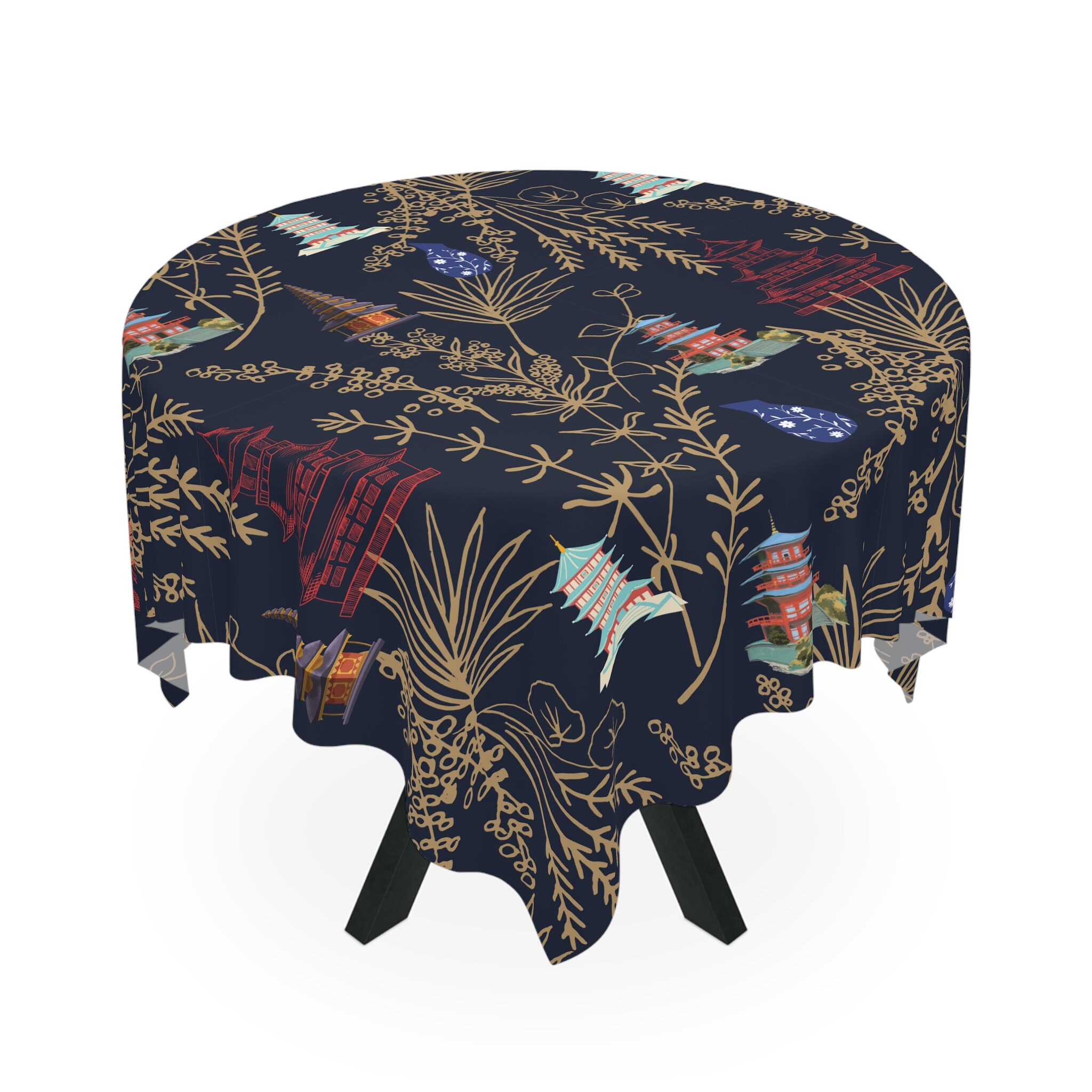 Pagoda Tablecloth Chinoiserie Print Table Cloth Pagoda Theme Table ...