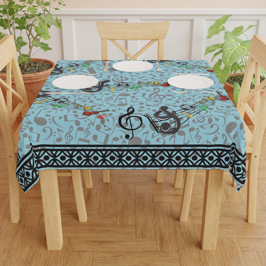 Music Tablecloth Blue Music Notes and Instrument Print Table Cloth ...