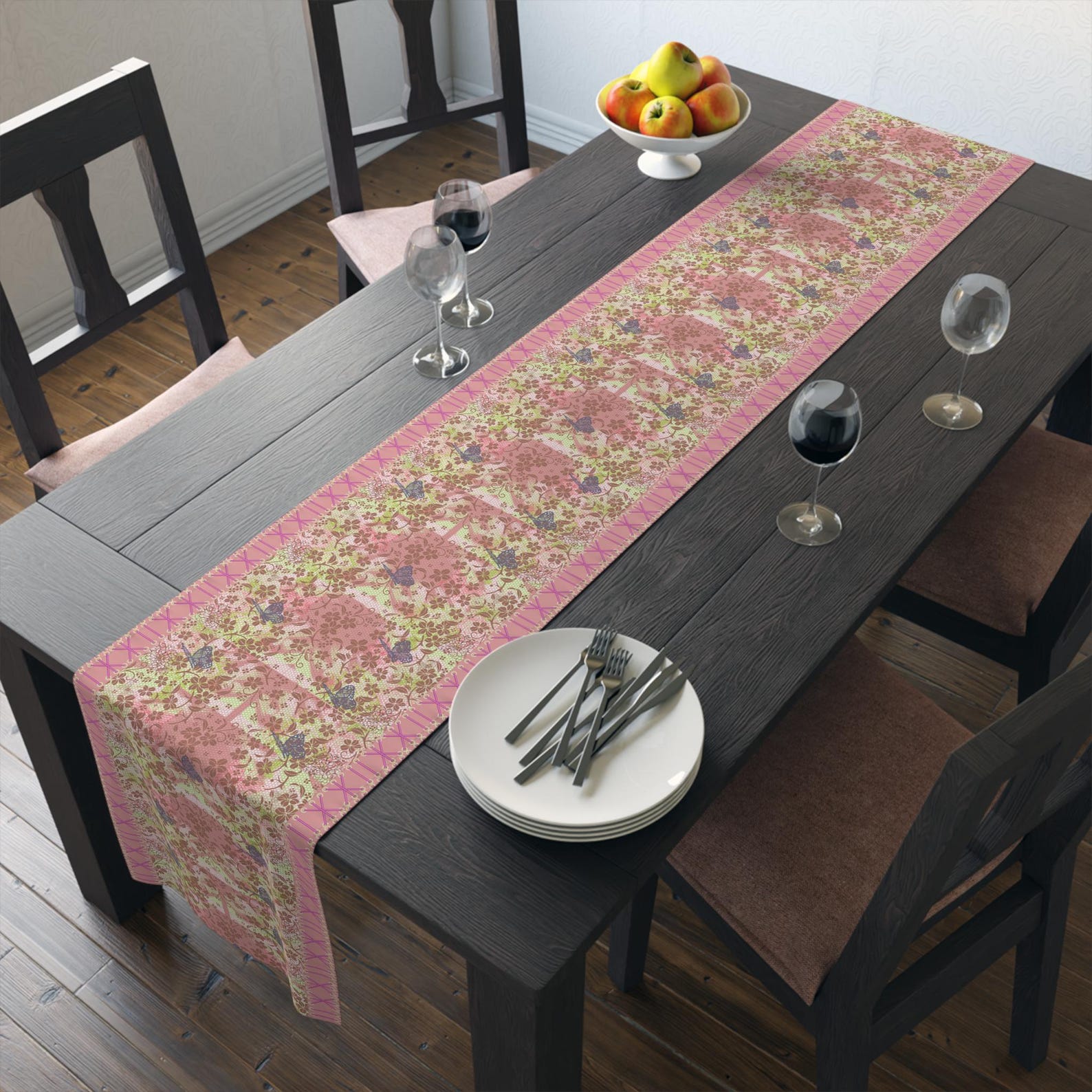 Coquette Lace Pattern Floral Table Runner Pink Coquette Aesthetic Table ...