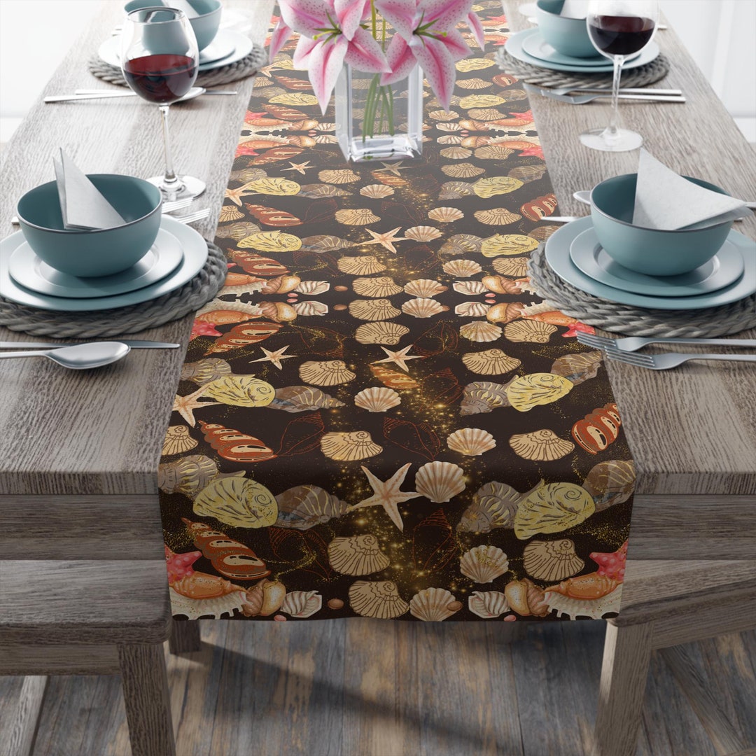 Seashell Table Runner Seashell Print Table Decor Beach Theme Table ...