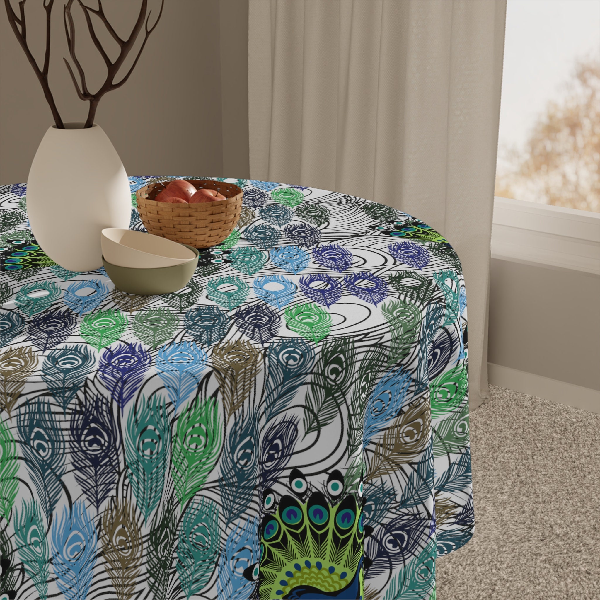 Peacock Tablecloth Peacock Feather Table Cloth Pea Hen Table Cover ...