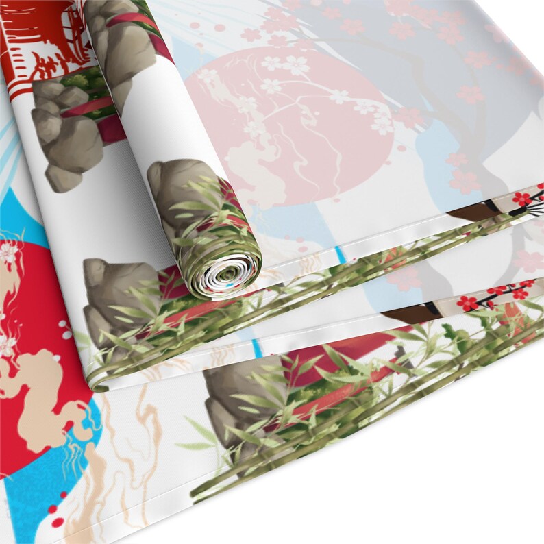 Japanese Pagoda Table Runner - Cotton Linen Floral Home Decor, Spring ...