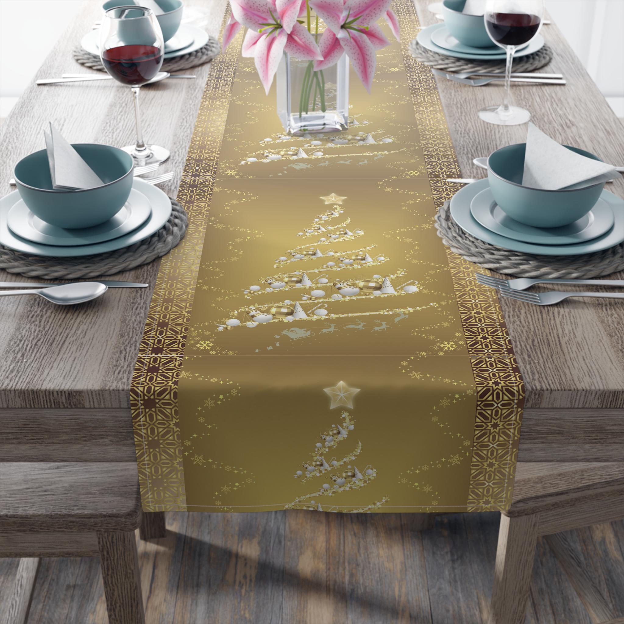 Christmas Tree Golden Table Runner Xmas Theme Table Runner Gold Table ...