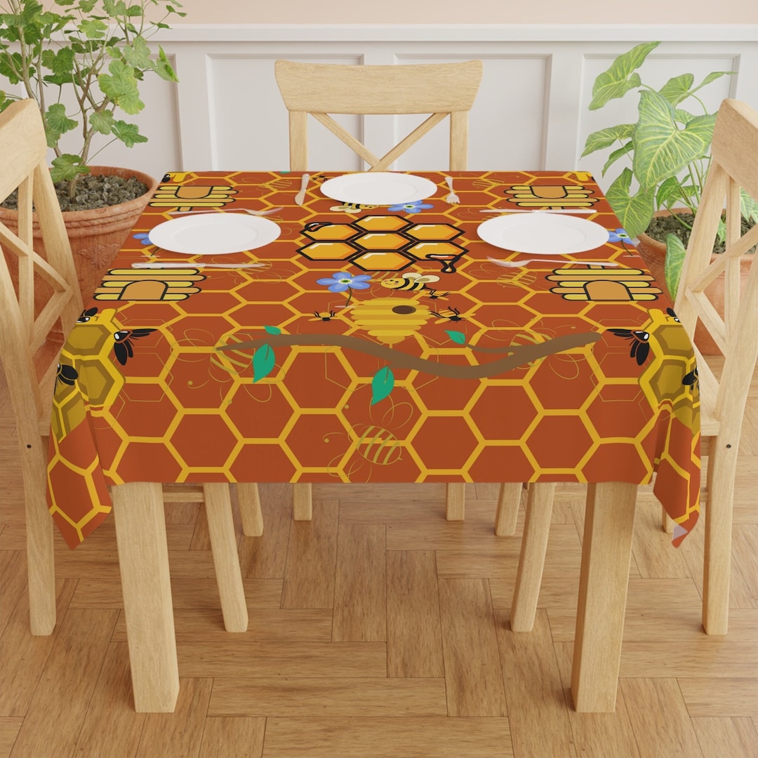 Honey Bee Print Pattern Brown Fabric Tablecloth Bee Hive Tablecover ...