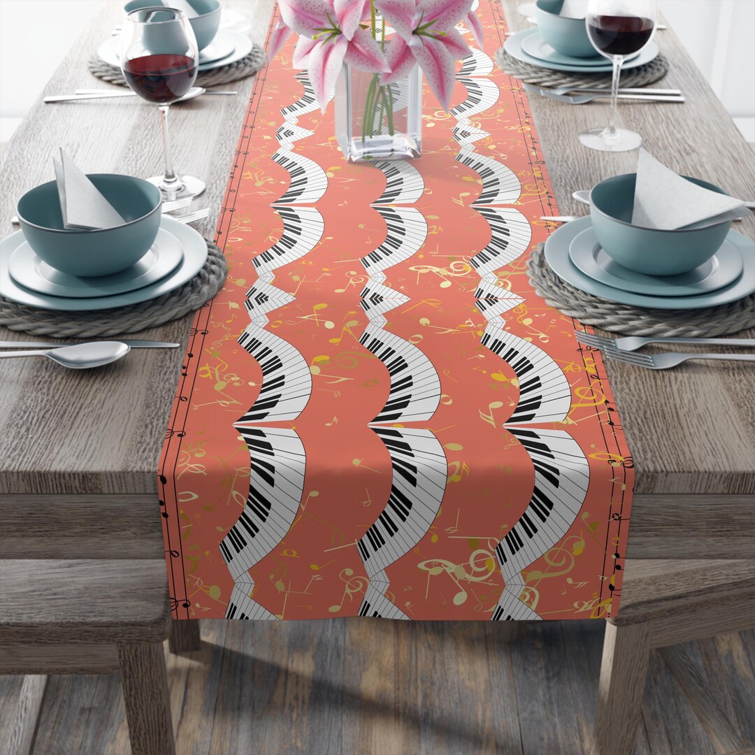 Music Piano Keys Table Runner Red Musical Table Linen Notation Decor ...