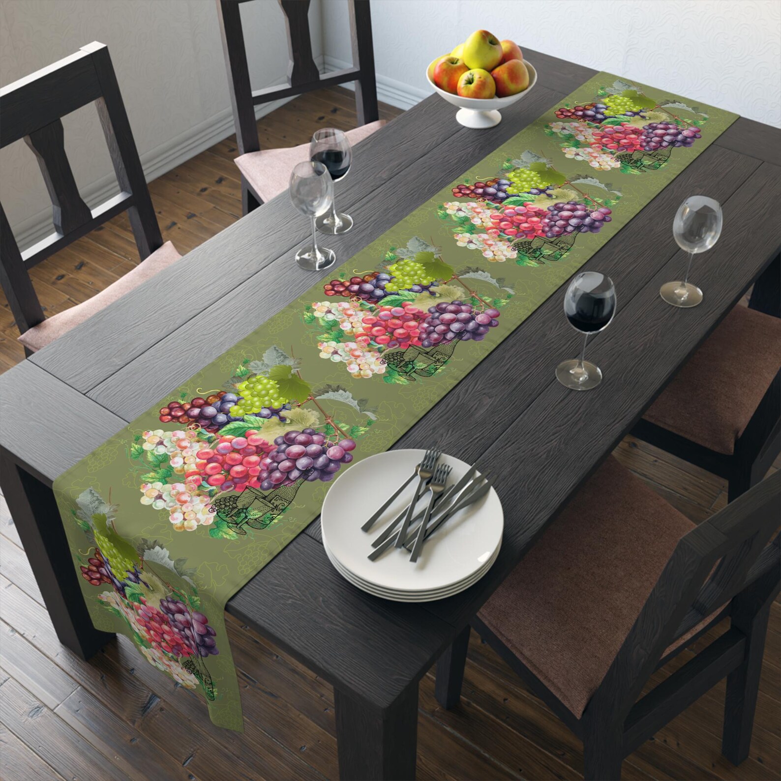 Grape Table Runner Vineyard Grape Table Topper Mediterrenean Party ...