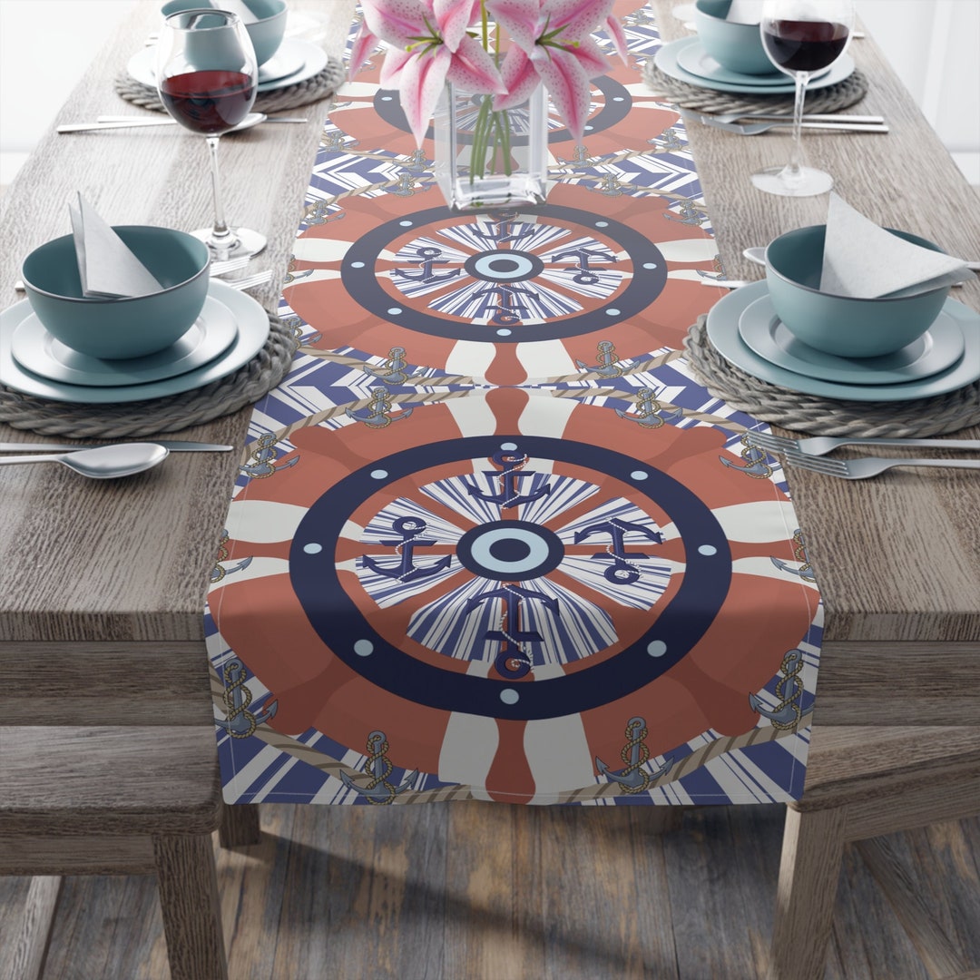 Anchor Table Runner Nautical Runner Sailing Theme Table Linen Sailor ...