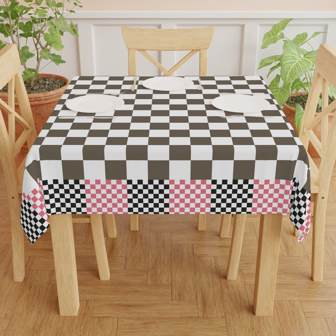 Grey and White Check Tablecloth Harlequin Tablecloth Pink and Black ...