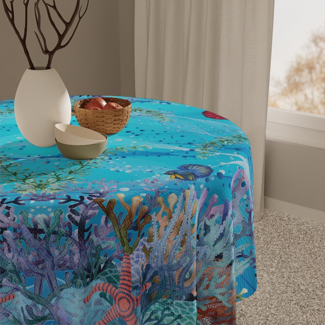 Coral Reef Blue Ocean Tablecloth Under the Sea Aqua Coral - Etsy