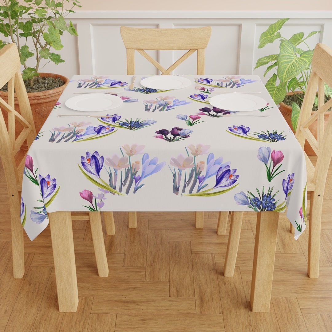 Crocus Floral Tablecloth Crocus Light Pink Spring Table Cloth Crocus ...