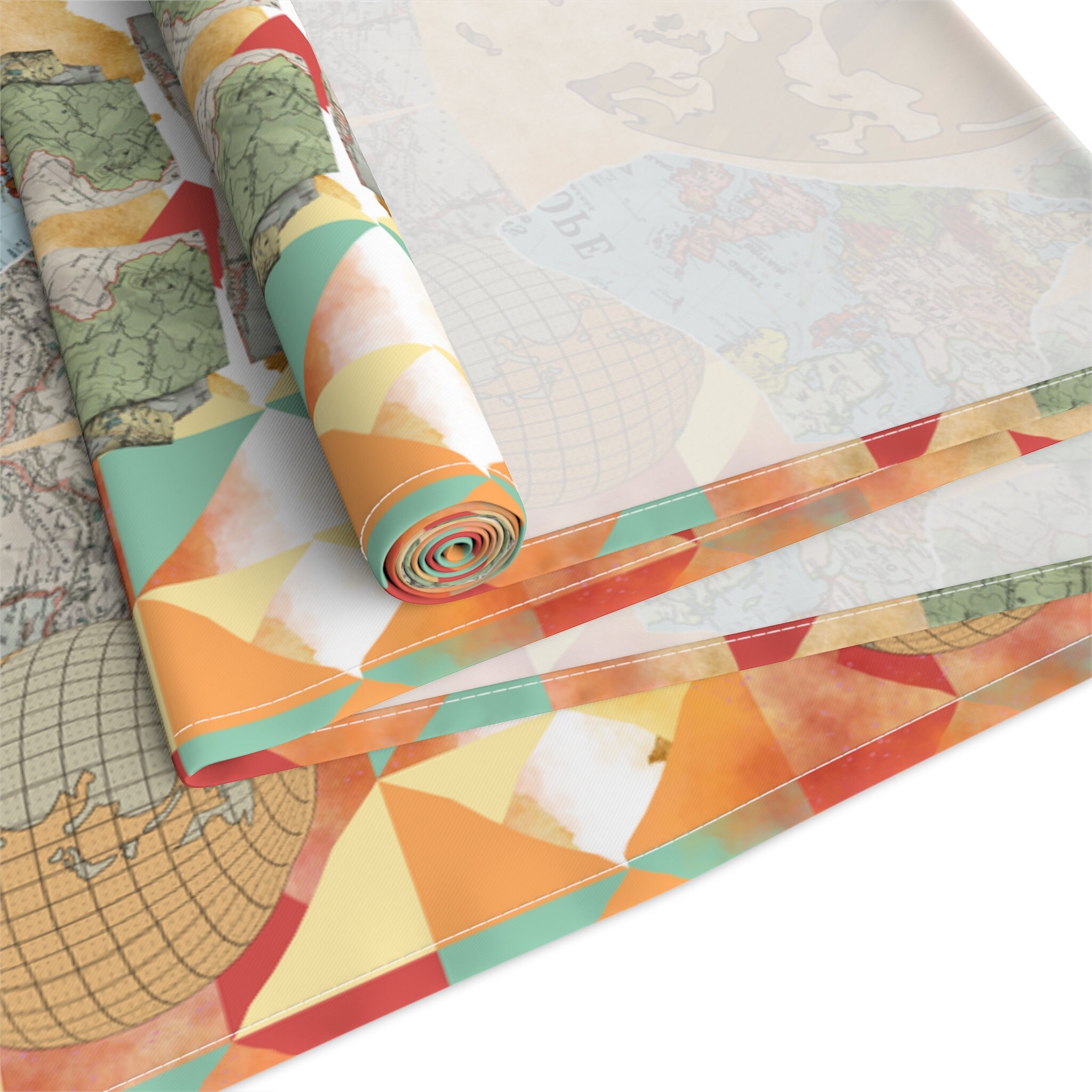 World Map Collage Table Runner Global Theme Table Decor World Map Table ...