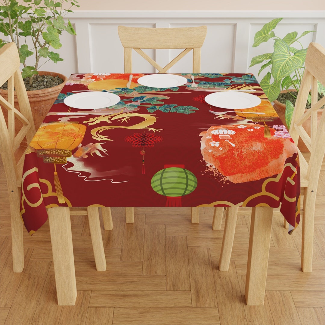Chinoiserie Print Red Tablecloth Chinese New Year Table Cloth Asian ...