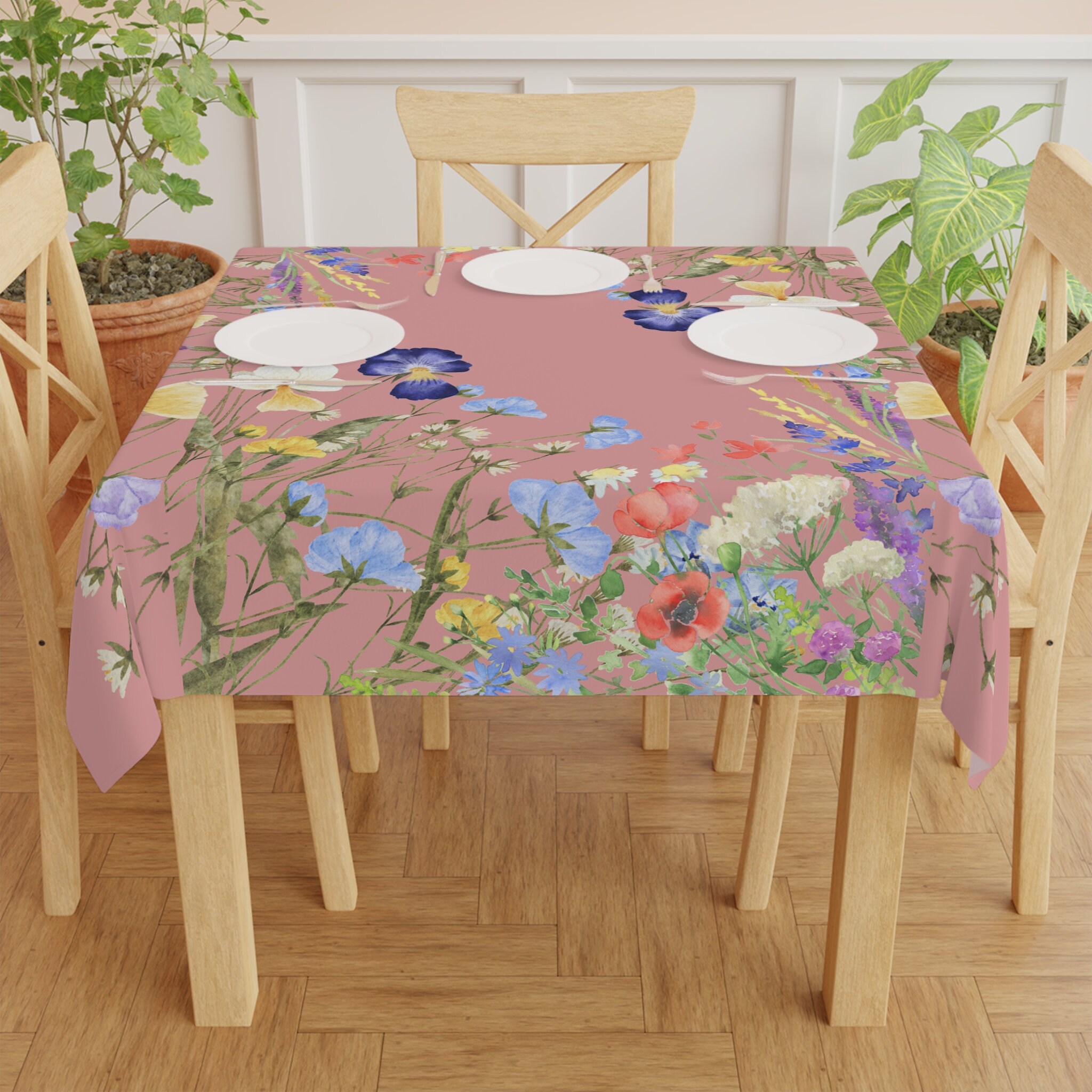 Wild Flower Meadow Floral Pink Table Cloth Wildflower Tablecloh ...