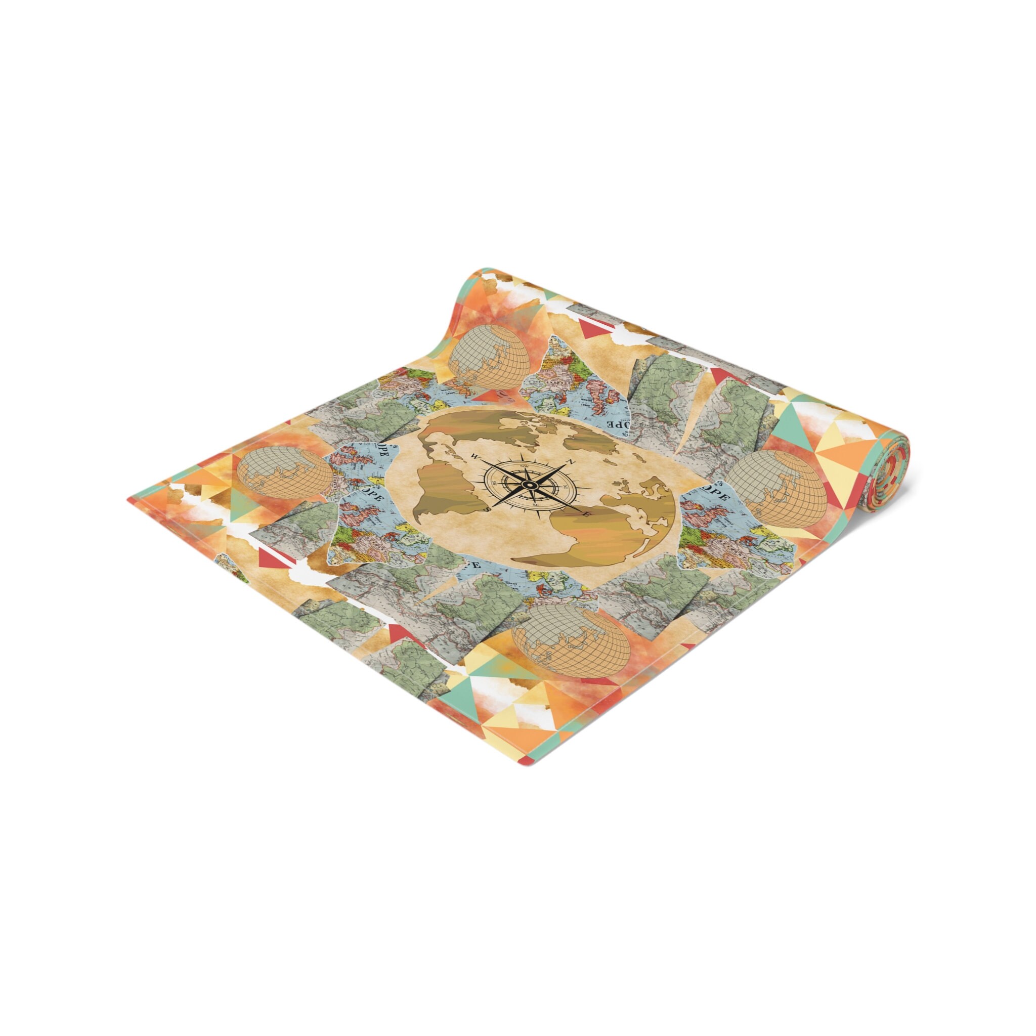 World Map Collage Table Runner Global Theme Table Decor World Map Table ...