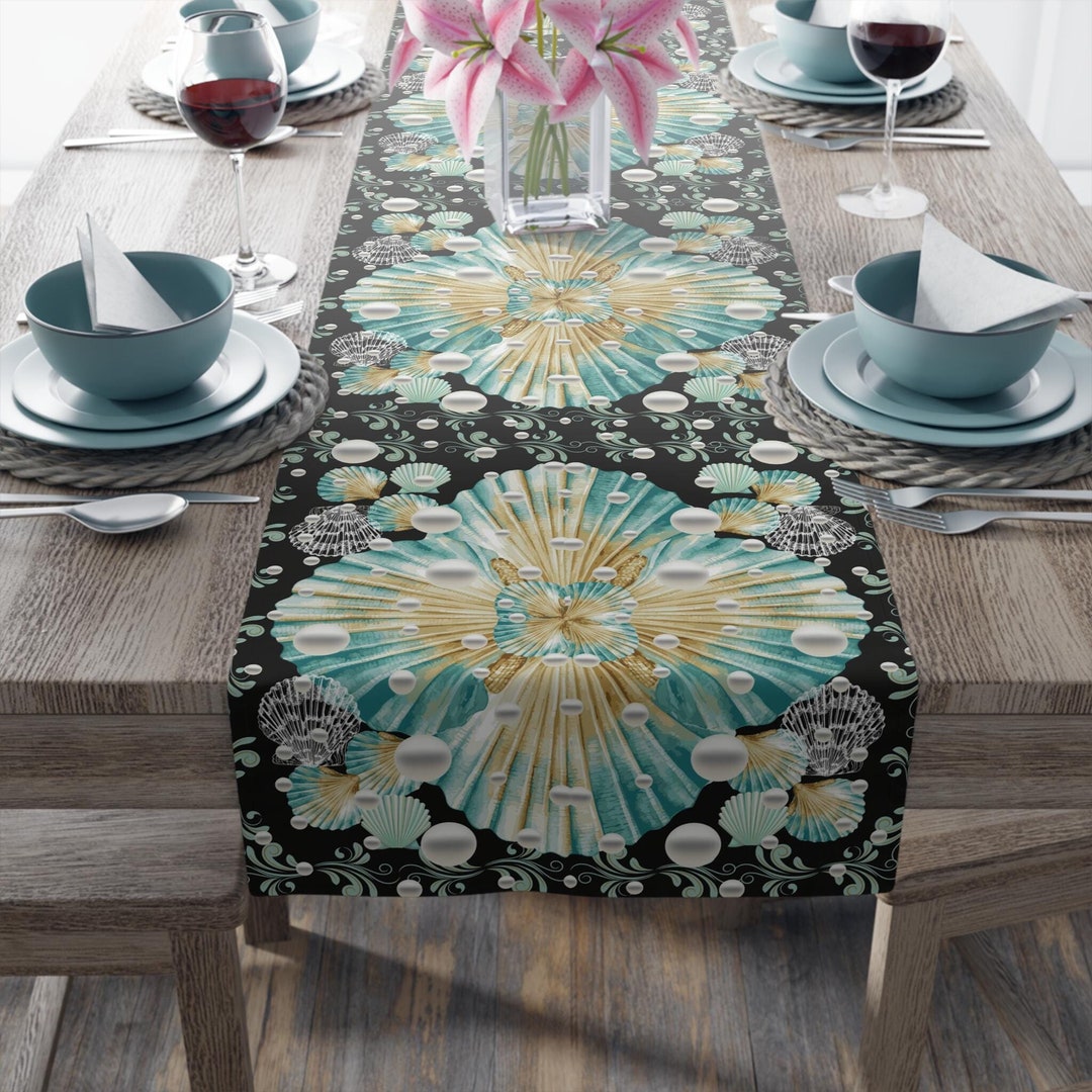 Seashell Table Runner Ocean Pearl Table Runner Shell Beach Theme Table ...