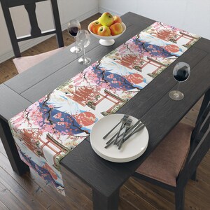 Japanese Pagoda Table Runner - Cotton Linen Floral Home Decor, Spring ...