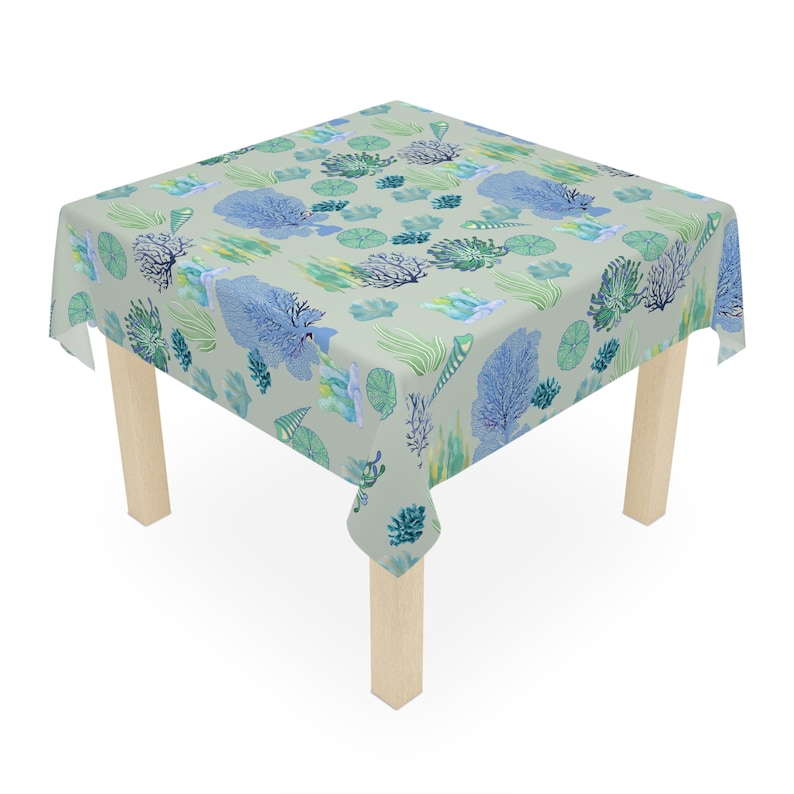 Coral Reef Blue Ocean Tablecloth Under the Sea Aqua Coral Tablecloth ...