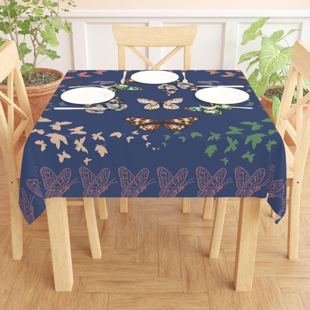 Butterfly Print Blue Tablecloth Butterfly Theme Table Cloth With Border ...