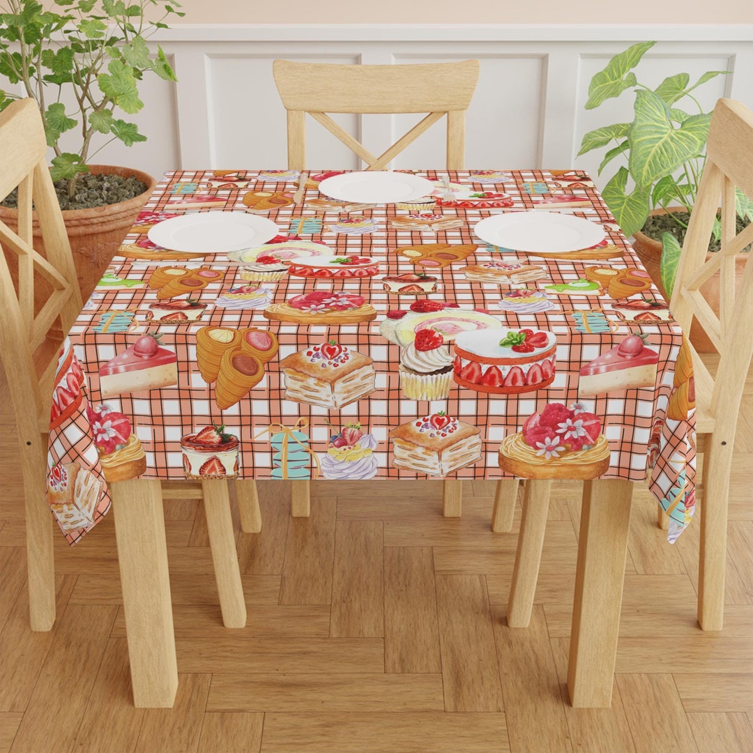 Pastry Tea Time Tablecloth Pink Check Baker Table Linen Bake Table ...