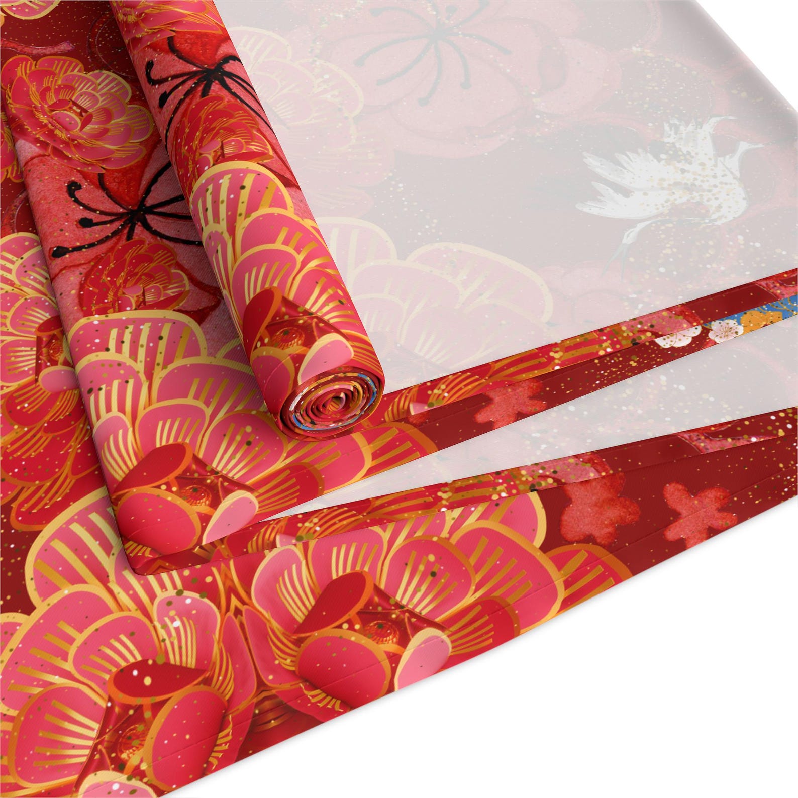 Chinoiserie Floral Red Table Runner Chinese Pheasant Table Runner ...