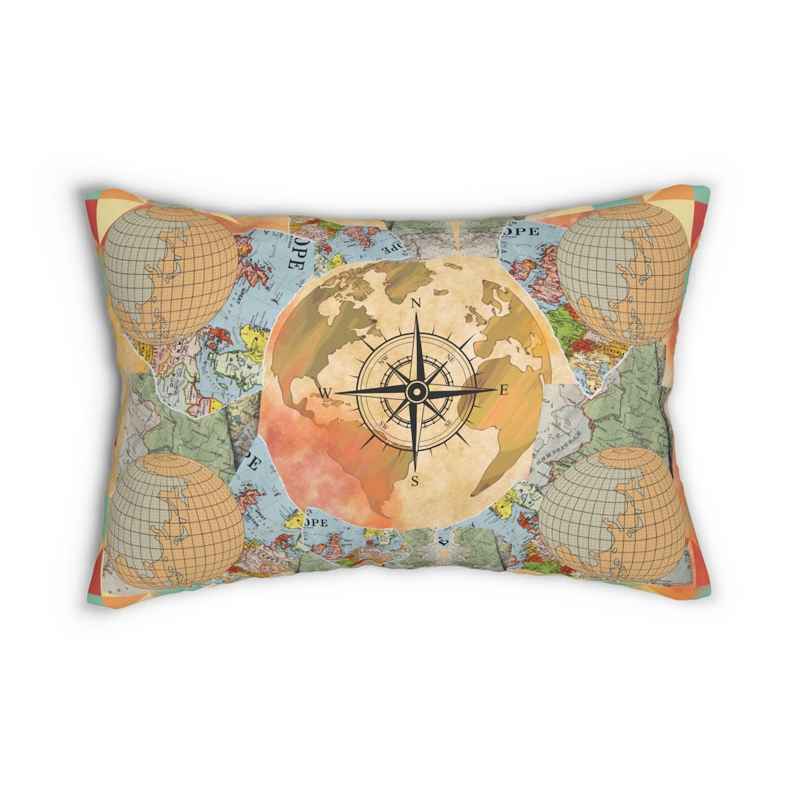 World Map Lumbar Pillow World Map Throw Pillow World Map Collage ...