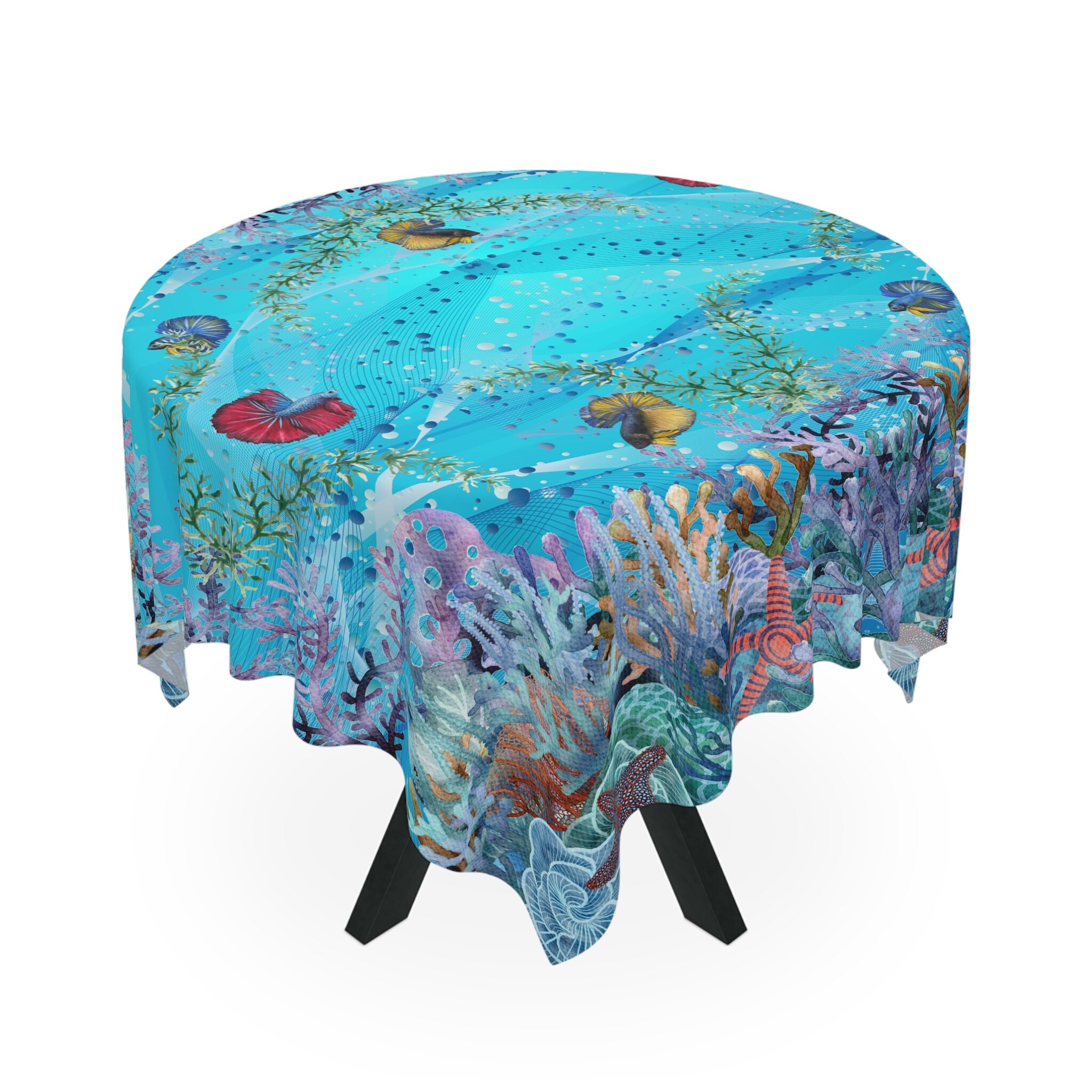 Coral Reef Blue Ocean Tablecloth Under the Sea Aqua Coral - Etsy