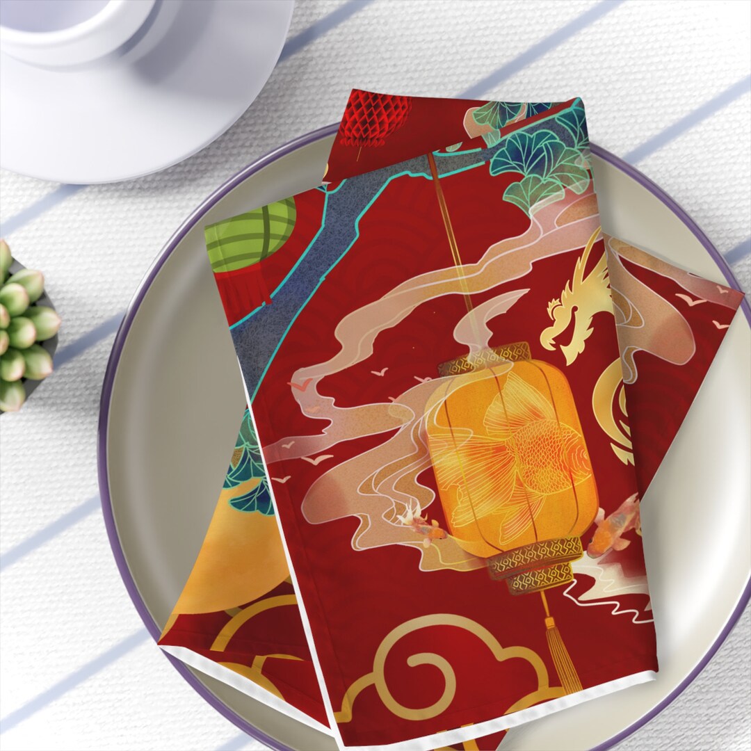 Chinese Dragon Floral Lantern Table Four Napkin Chinese New Year ...