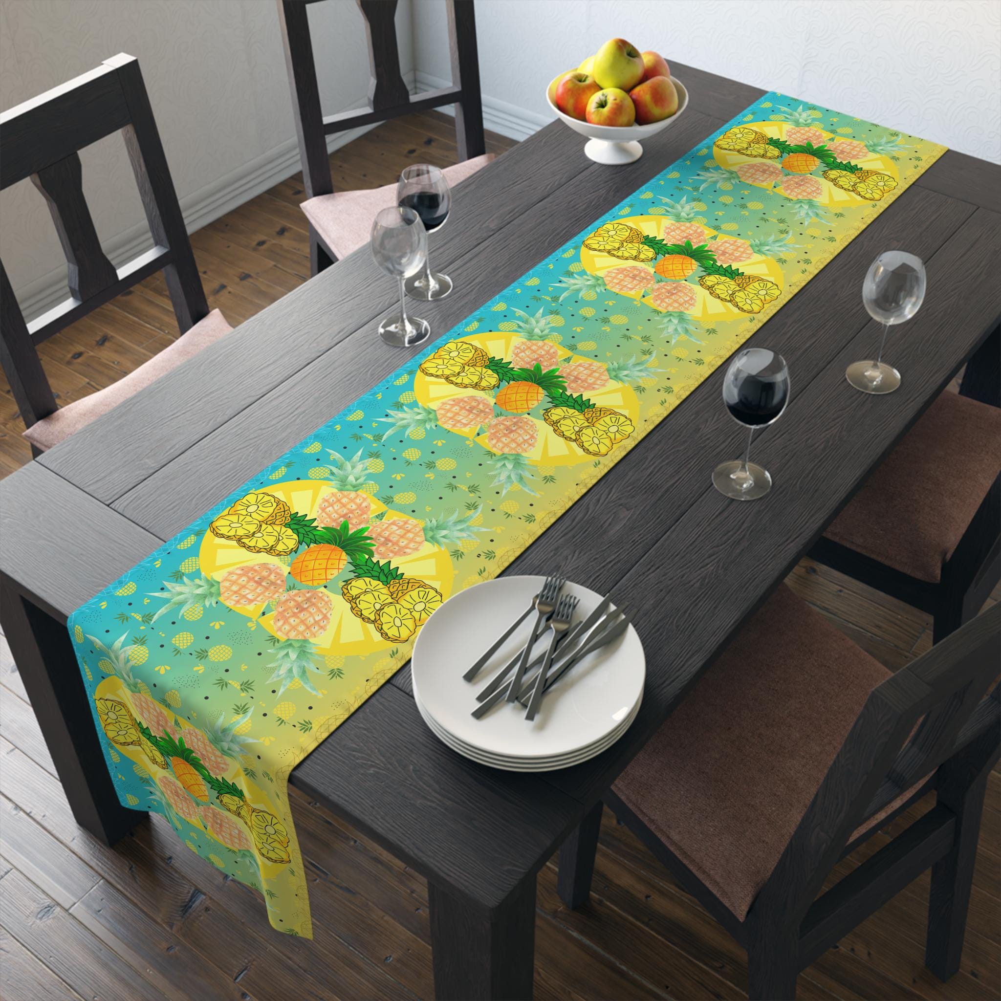 Pineapple Table Runner Pineapple Blue and Yellow Table Topper Pineapple ...