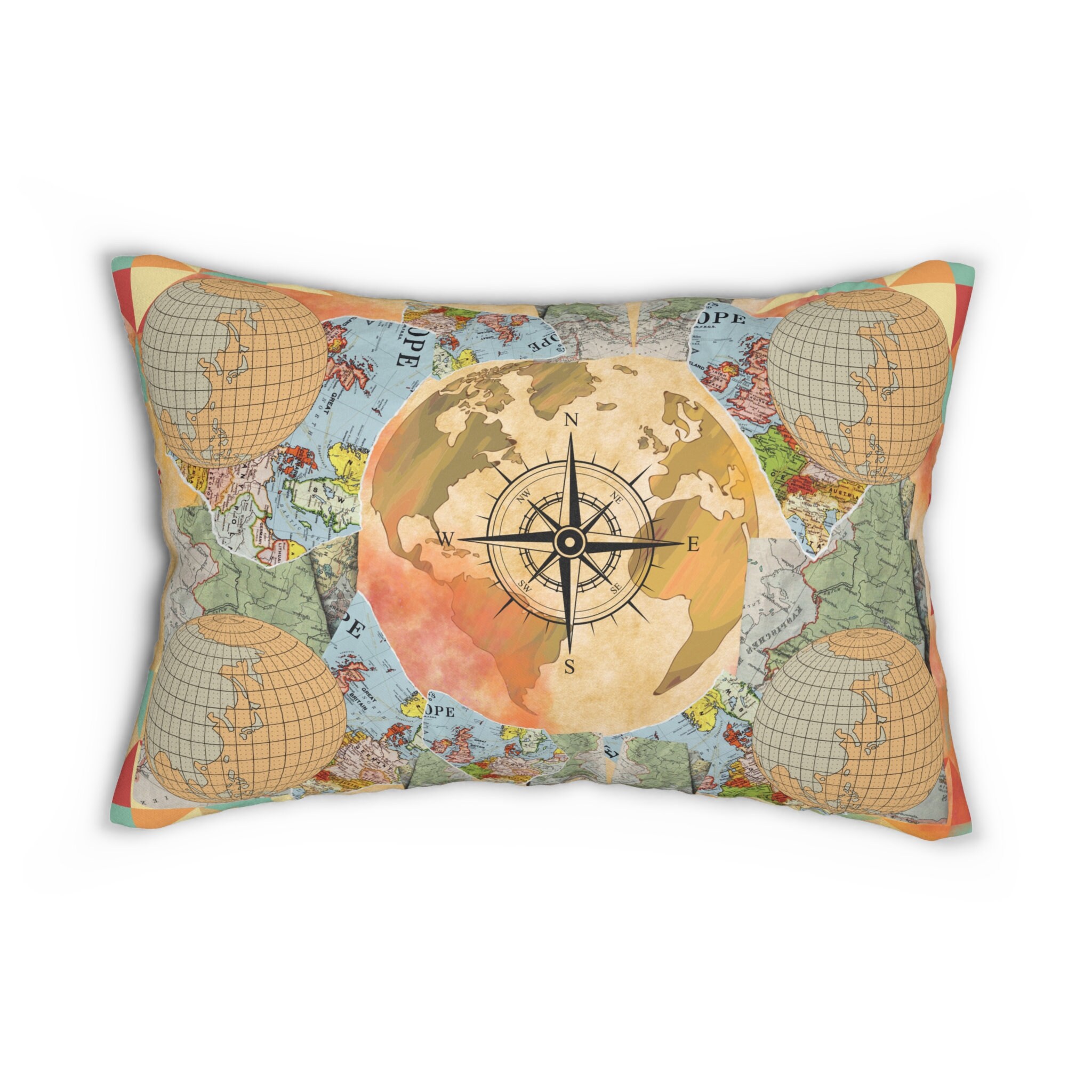 World Map Lumbar Pillow World Map Throw Pillow World Map Collage ...