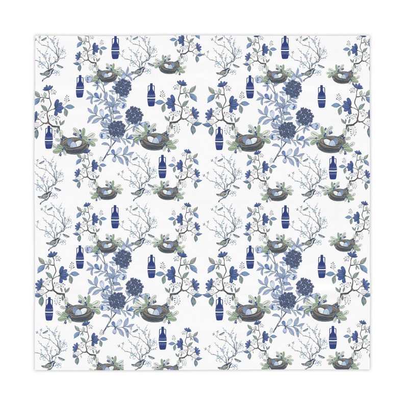 Chinoiserie Tablecloth White and Blue Floral Table Cloth Asian Theme ...