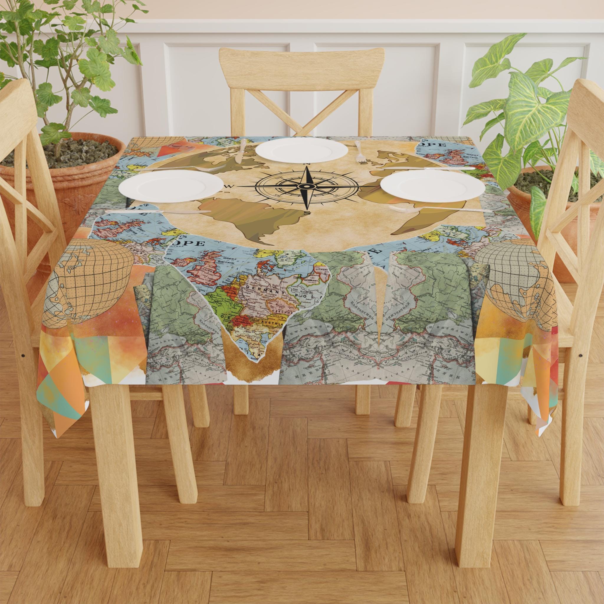 Tablecloth World Map Collage Table Cloth Travel Globe Table Linen ...