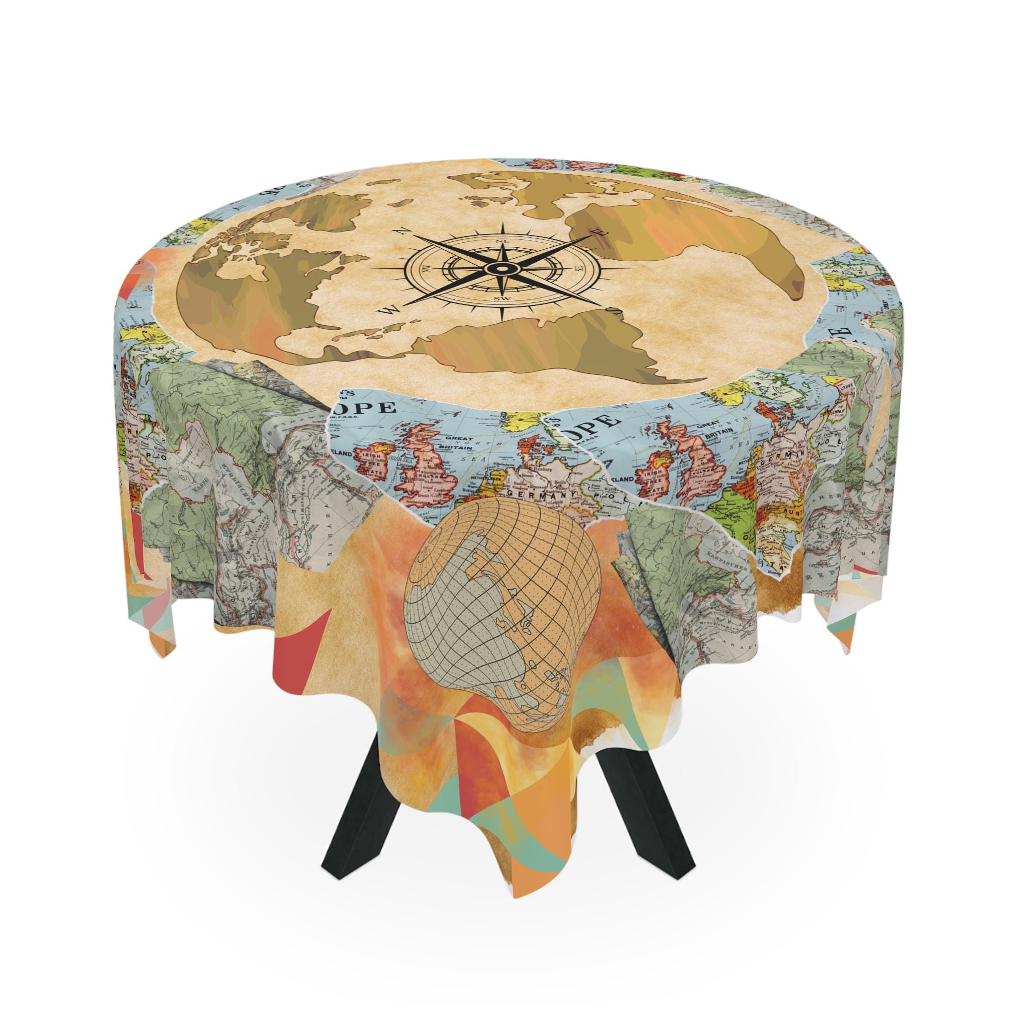 Tablecloth World Map Collage Table Cloth Travel Globe Table Linen ...
